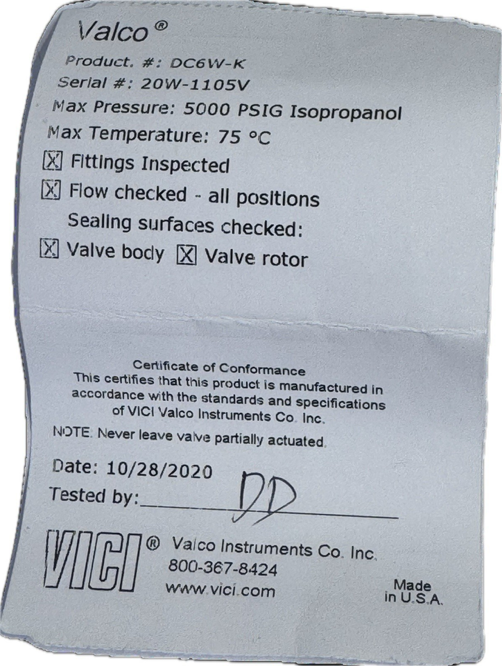 VICI Valco DC6W-K 2 Valve, 6 ports 0.40 mm ports 5000 PSI Max Injection ...