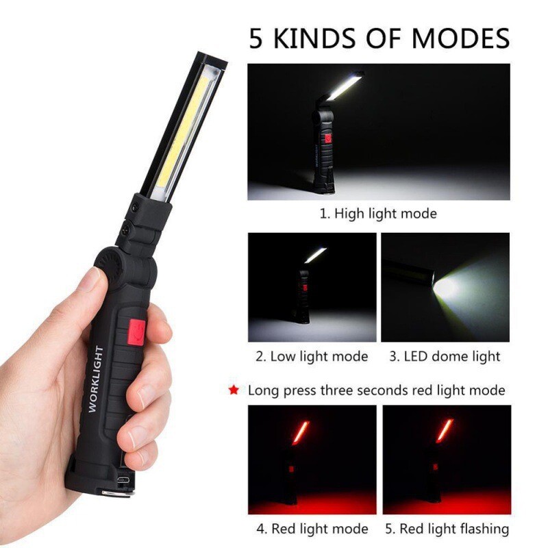 Rechargeable COB LED Slim Work Light Lamp Flashlight Inspect Folding ...