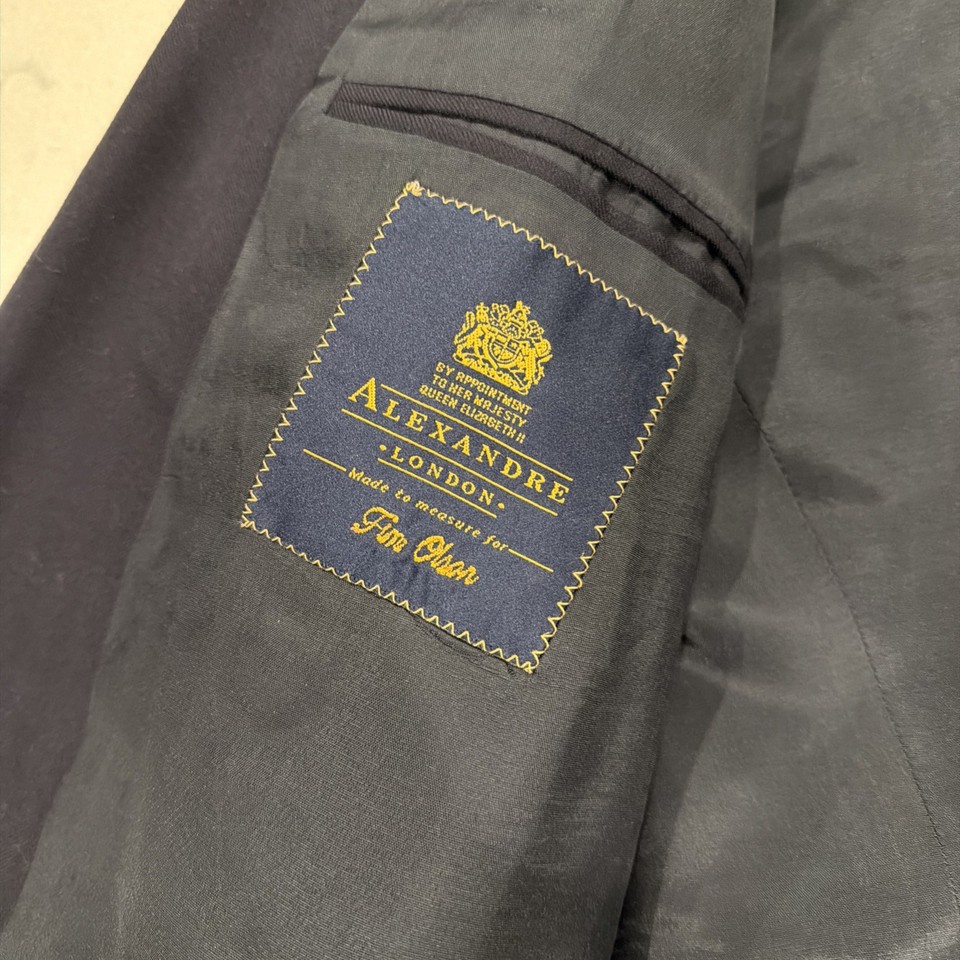 Alexandre London Navy Herringbone Suit Tailored England Peak Lapel 44R ...