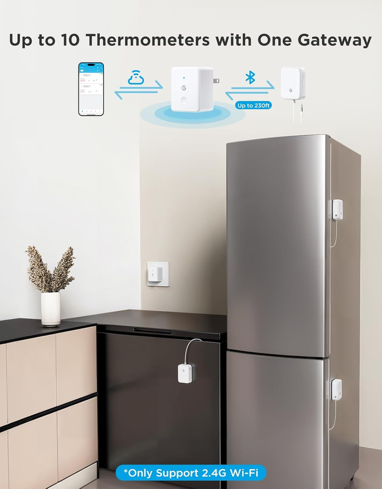 WiFi Refrigerator Thermometer Wireless Freezer Alarm Digital Gauge 2 ...