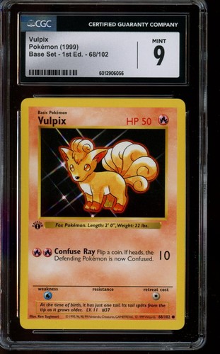 CGC 9 MINT Pokemon Vulpix Base Set 1st Edition Shadowless 68/102 | eBay