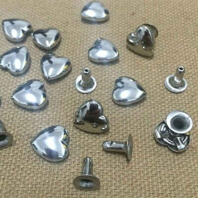 Pkg of 20 Silver-tone 3/8" (10 x 11mm) HEART Metal Rivet Studs (1199 ...