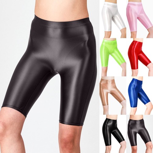 Shiny Glossy Sheer Soft Stretchy Leggings Yoga Shorts Pants Wine Red M ...
