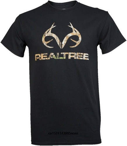 Realtree Men's Short Sleeve 100% Cotton Tee Shirt Black w/ Camo Logo ...