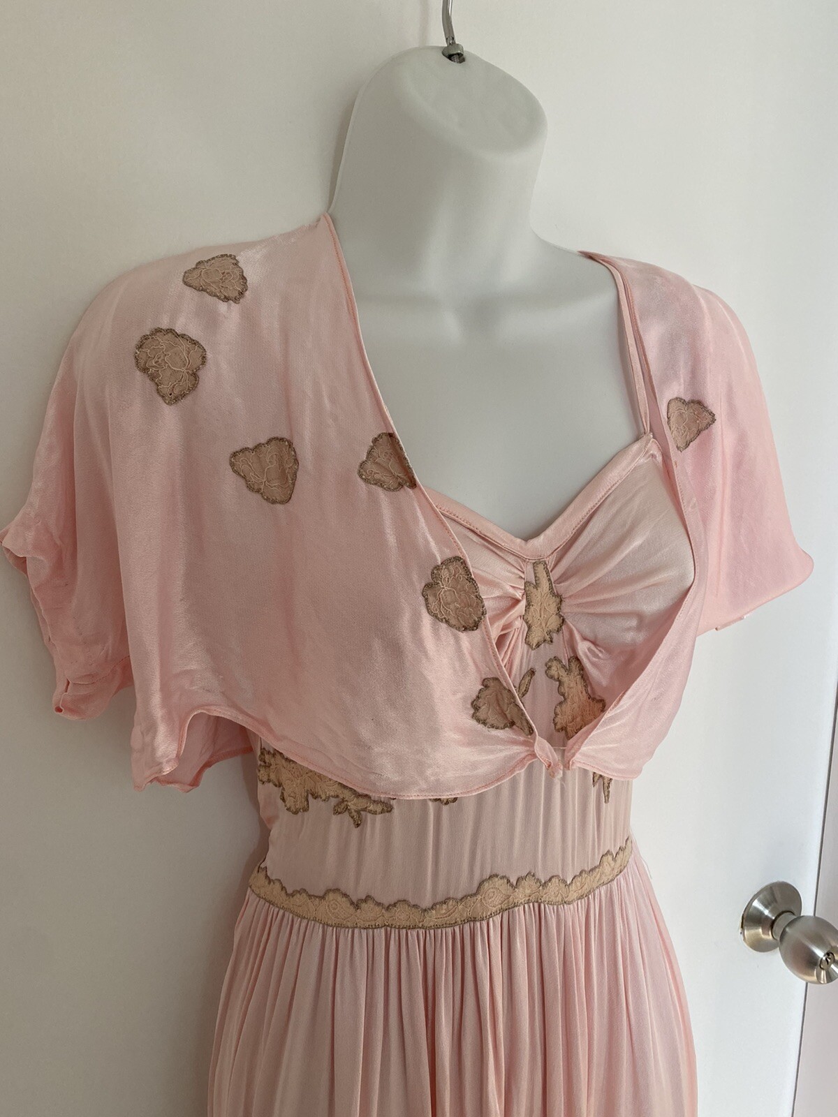 Vintage 1920s French Pink Silk Nightgown Bed Jacket C… - Gem