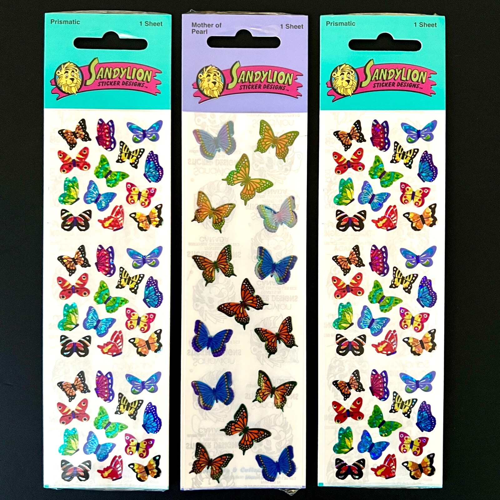 Vintage Sandylion Prismatic Mylar Butterfly Sticker Sheets Lot of 3 NOS ...
