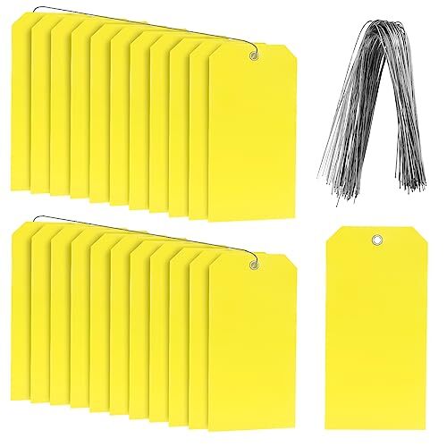100 Pieces Yellow Plastic Shipping Tags with Wires 15mil Waterproof ...