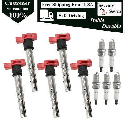 5pcs Ignition Coil and Spark Plug For 2007-2010 Audi S8 R8 S6 5.2L V10 ...