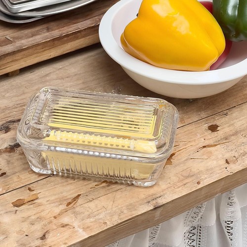 Classic Clear Glass Butter Dish Vintage Butter Keeper Lidded Dish 6.7×4 ...