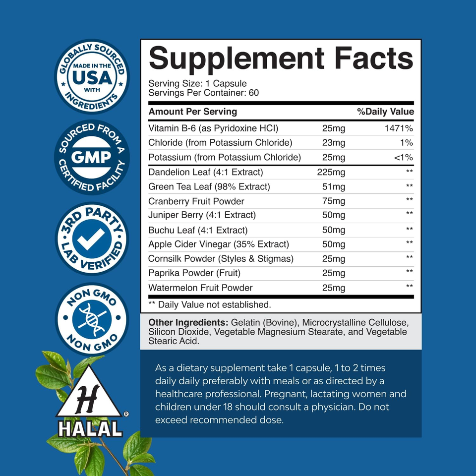 Water Away Herbal Diuretic Pills High Strength - Fluid Retention ...