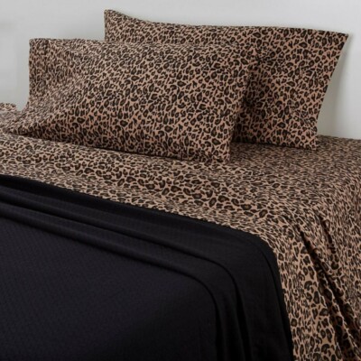 Concierge Collection 100% Cotton Black Blanket & Leopard Sheet set ...