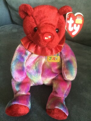 TY BIRTHDAY BEANIES COLLECTION JULY BEAR WITH RUBY BIRTHSTONE NOSE ...