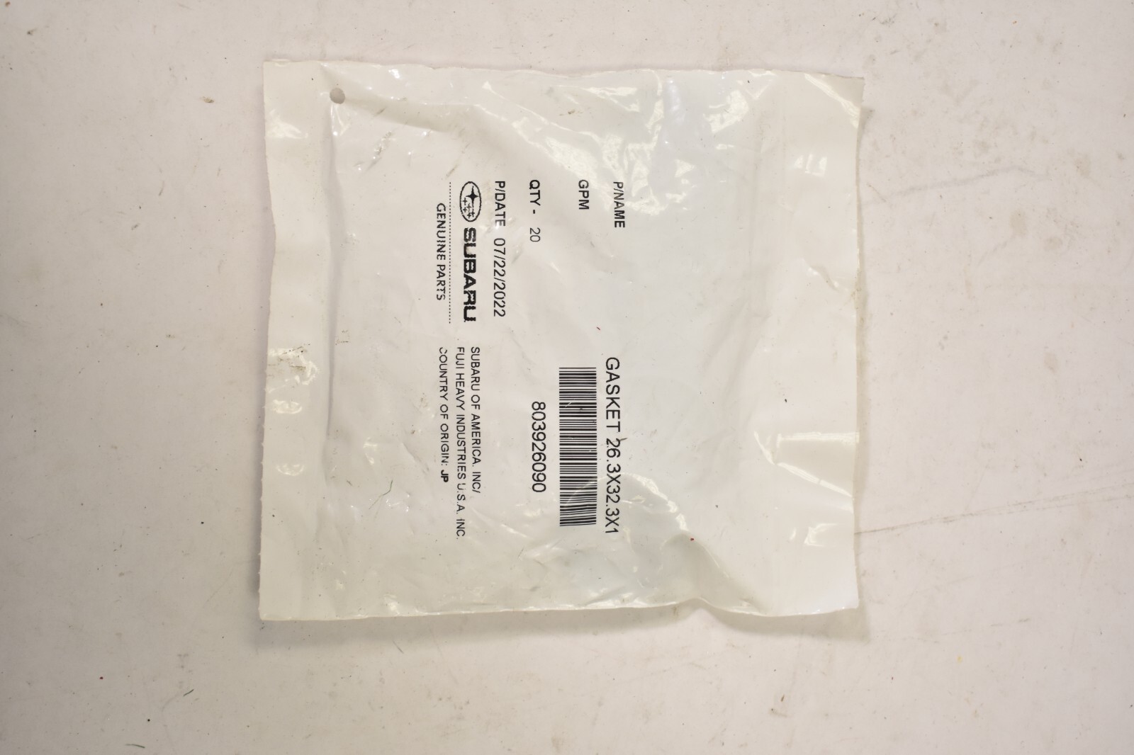 Subaru Genuine OEM Gaskets 20 Pack 26.3 x 32.3 x 1 803926090 ...