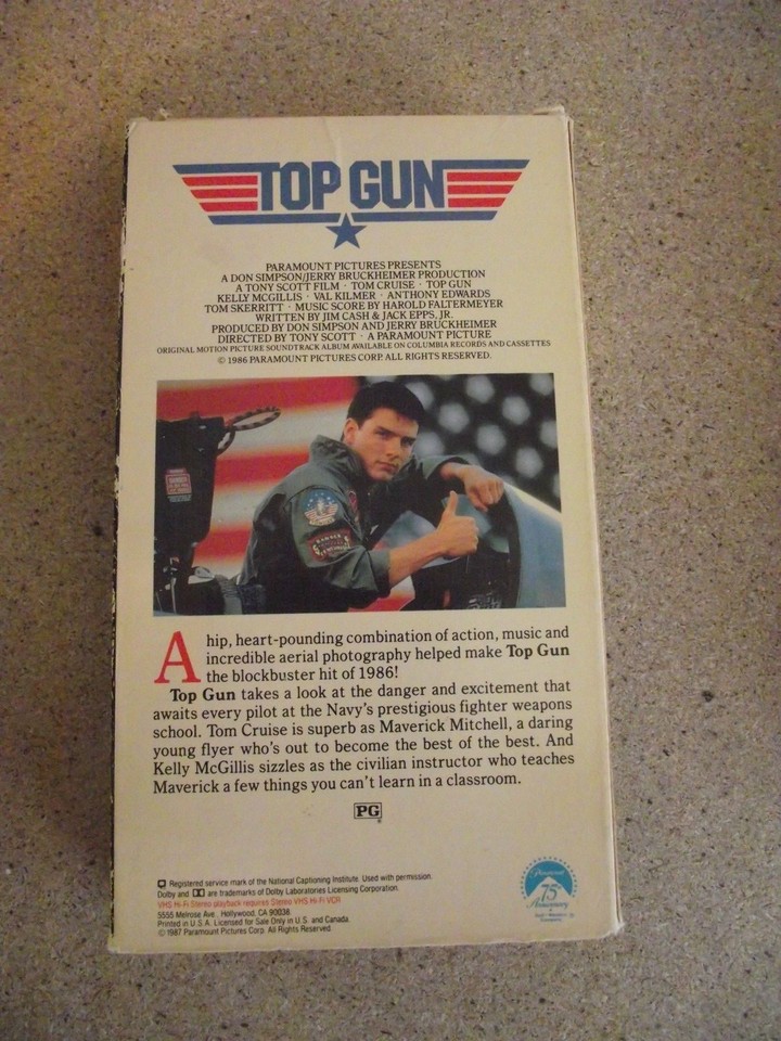 Top Gun (VHS 1987) Tom Cruise, Kelly McGillis, Val Kilmer, A Edwards ...