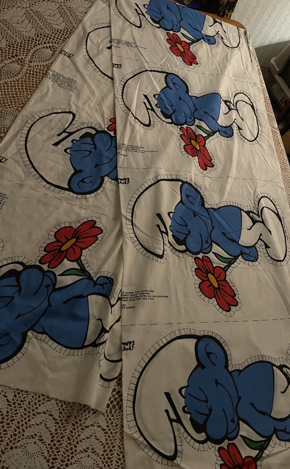 LOT OF 7 Vintage Smurfs Sewing Panel Cutout Pillow 18” red flower ...