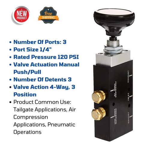 4-Way Air Valve 3 Position Push-Pull Replacement for Tailgate Dump ...