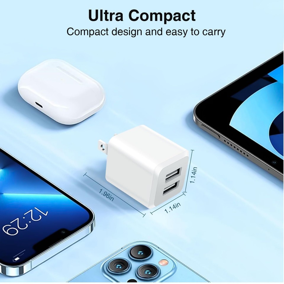 3- Pack, USB Wall Charger, Dual Port USB Cube Power Adapter Charger ...