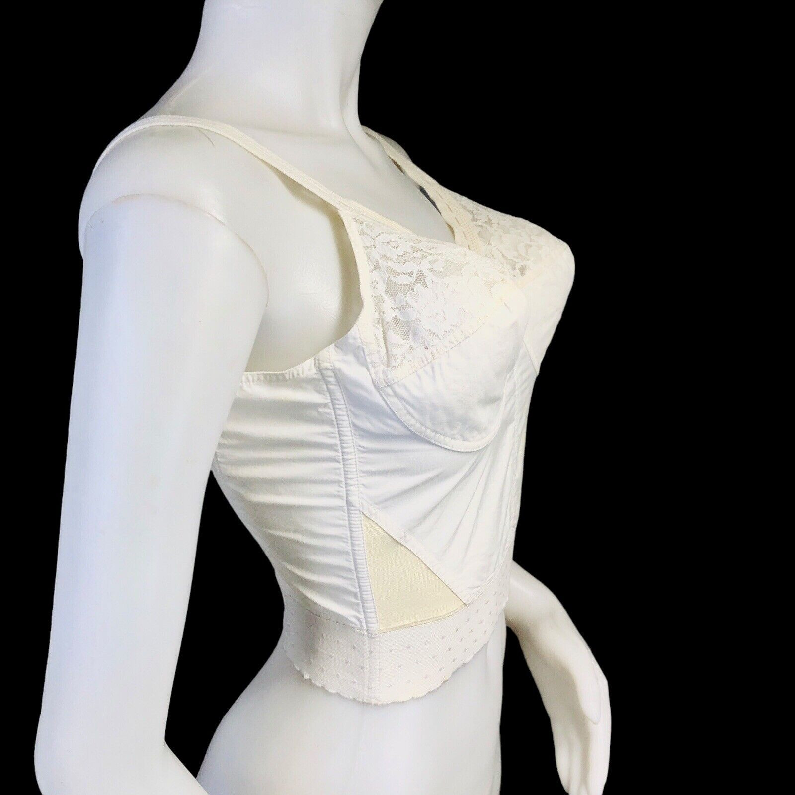 VTG. Bustier Long Line Boned Bra w Floral Lace Upper… - Gem