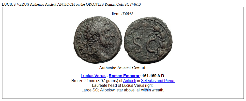 LUCIUS VERUS Authentic Ancient ANTIOCH on the ORONTES Roman Coin SC ...