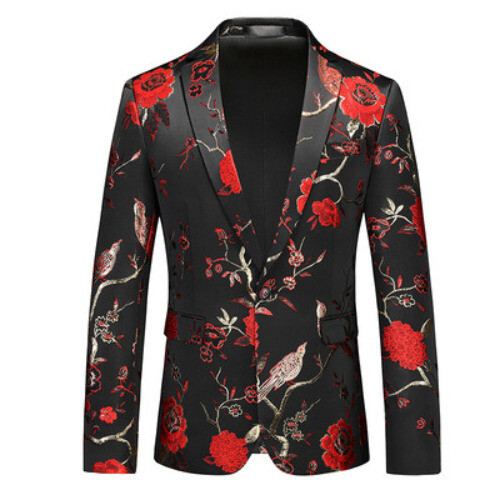Party Mens Blazers Short Coat Jacket Formal Dress One Button Floral ...