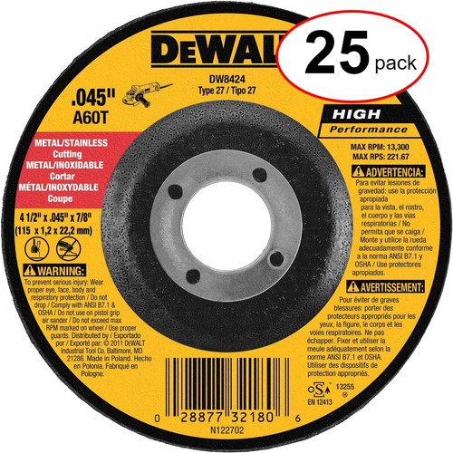 DeWalt DW8424 4-1/2" x .045" x 7/8" T27 High Performance Cutting Wheel ...