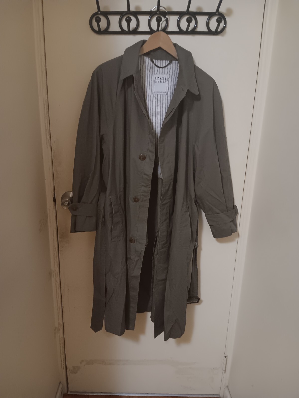 Women's Vintage KENNETH BARNARD Olive Green Trench Co… - Gem