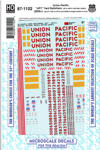 HO Scale Microscale 87-1102 Union Pacific UPY Yard Switchers Decal Set ...