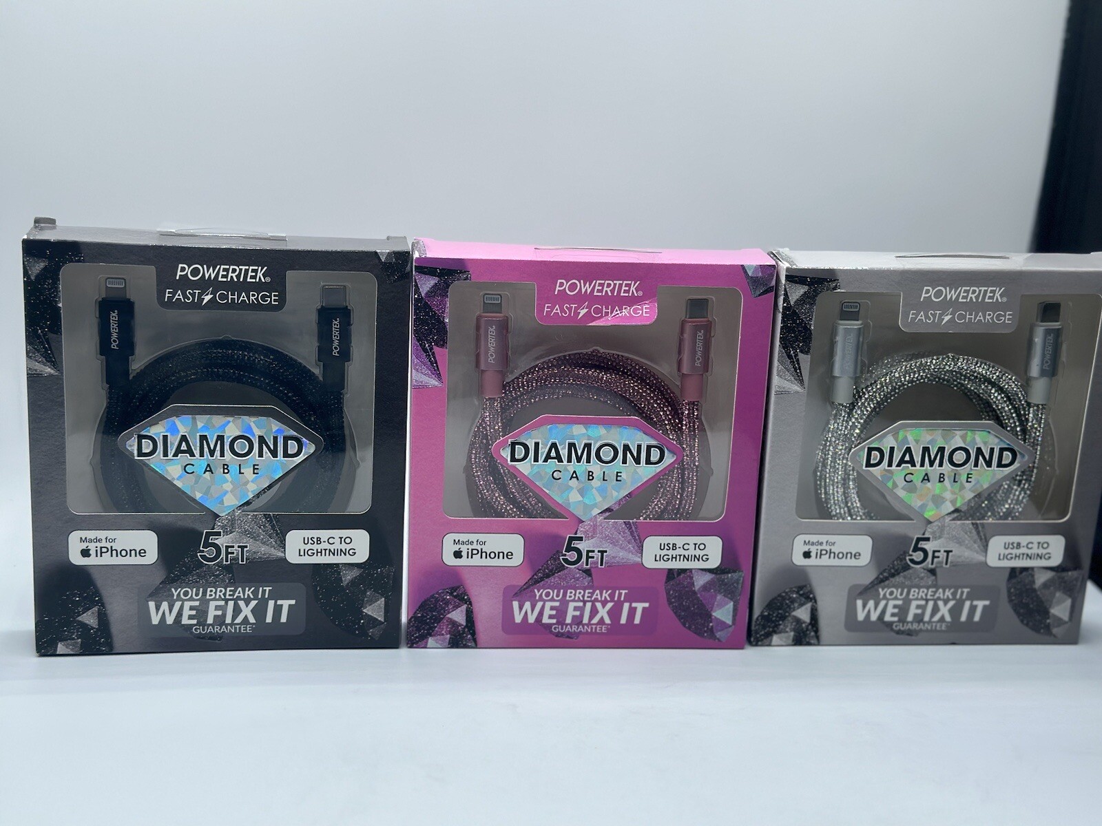 PowerTek iPhone Fast Charger • 5 Ft Diamond Cable • USB-C To iPhone | eBay