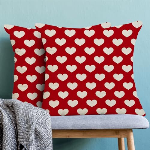 Valentines Pillow Covers 2 Pcs, Red Love Heart 16x16 Inch Love Heart 02 ...
