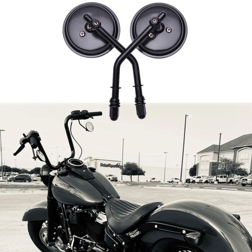 2pc Black Motorcycle Round Rear View Mirror For Harley Cafe Racer ...
