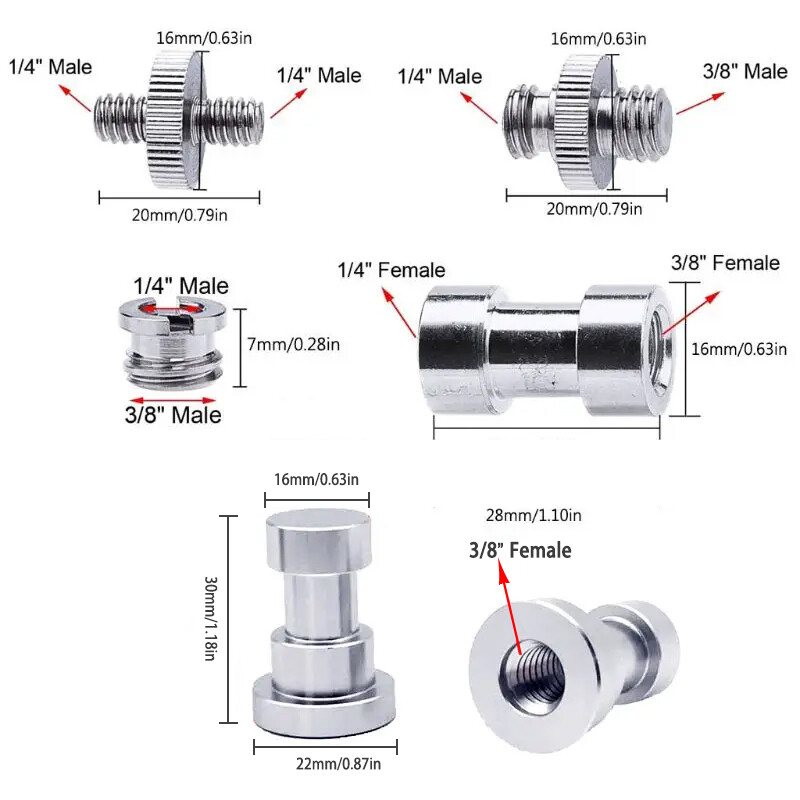 1/4" To 3/8" Converter Screws Kit Adapter for Camera Tripod Monopod ...