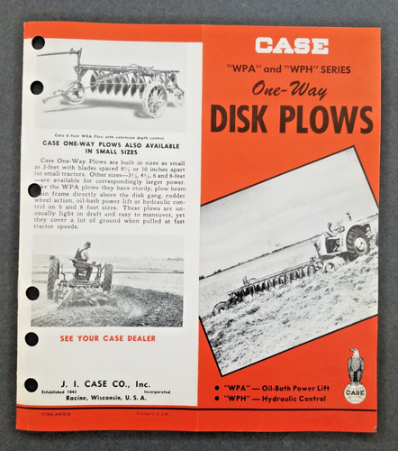 Case WPA and WPH Series One Way Disk Plows Dealer Sales Brochure - 1951 ...