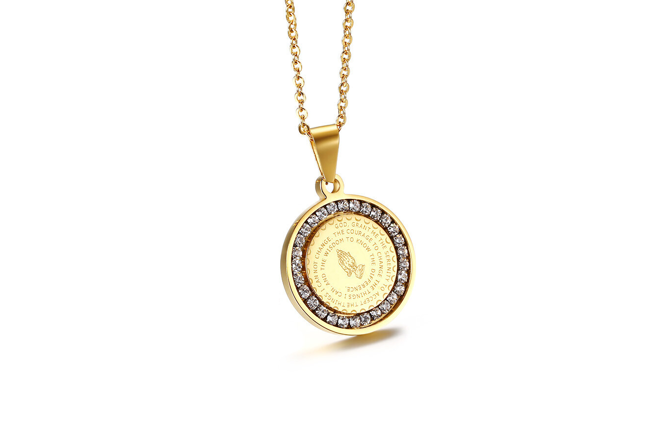 Stainless Steel Rhinestone Prayer English Scripture Pendant Necklace ...