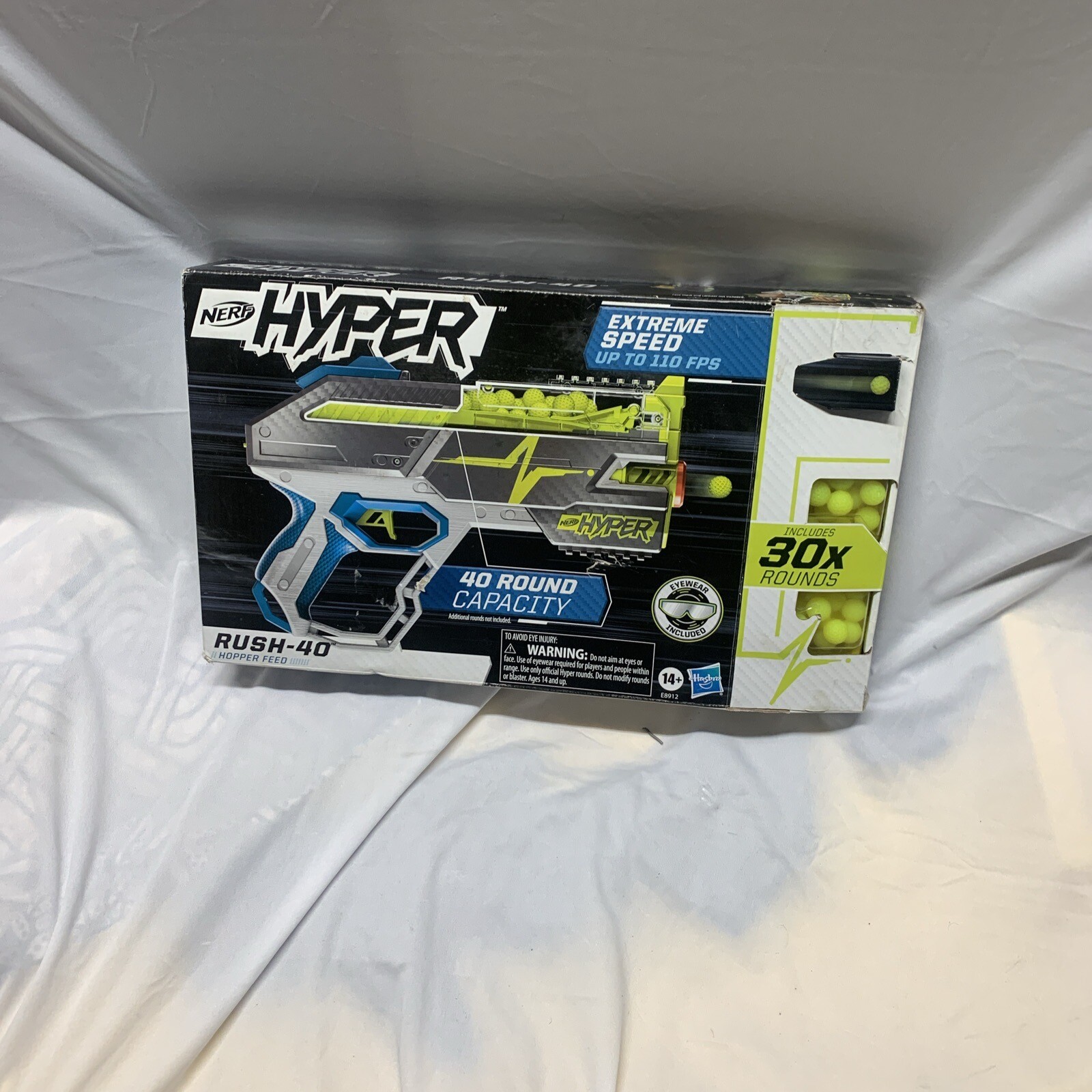 Nerf Hyper Rush 40Blaster, 30 Nerf Rounds, Spring-Open Hopper, Eyewear ...
