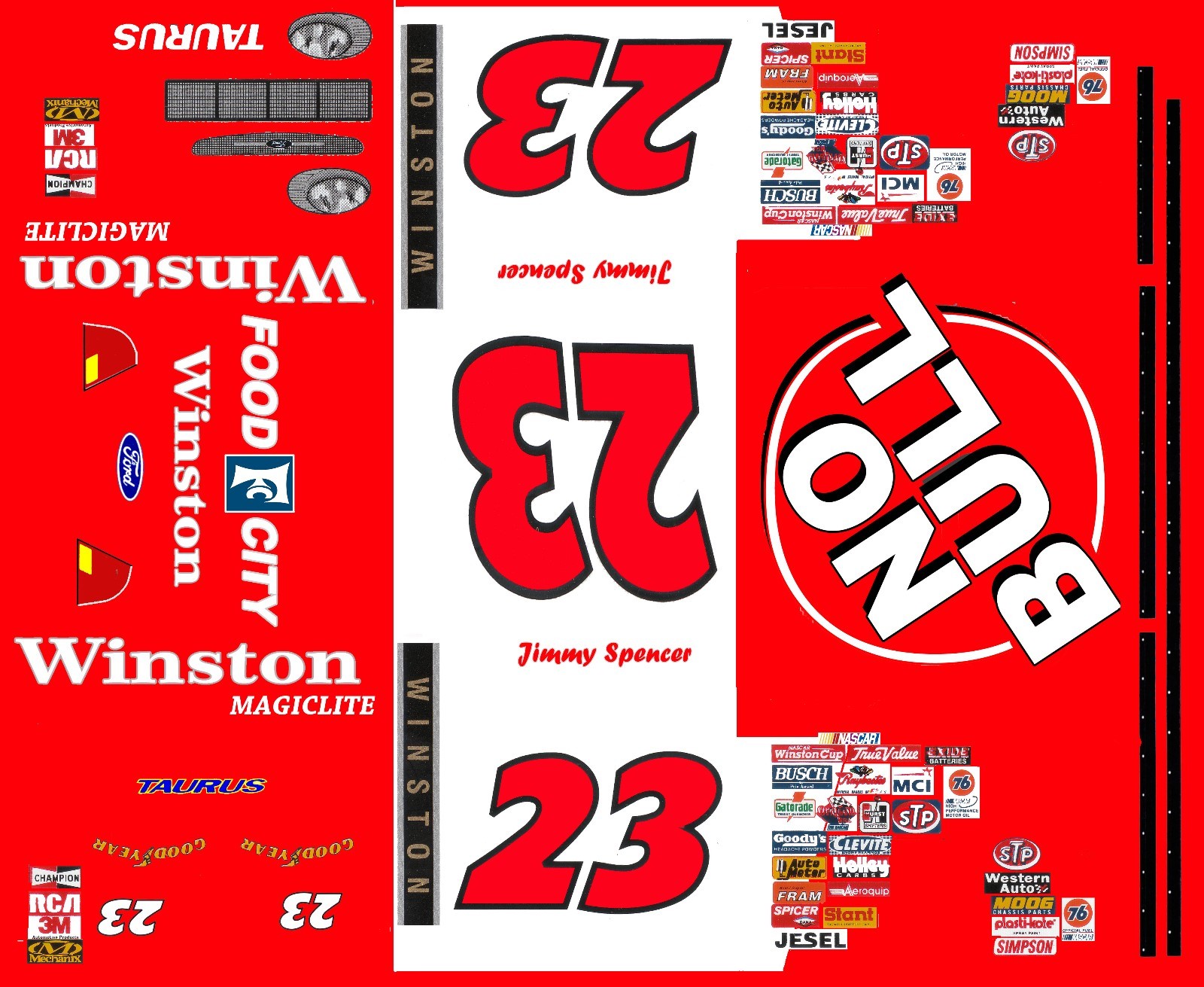 #23 Jimmy Spencer Winston NO BULL Taurus 1/43rd Scale Waterslide Nascar ...