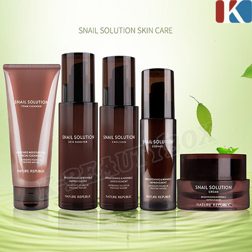 NATURE REPUBLIC Snail Solution Skin Booster Emulsion Serum Cream Foam ...