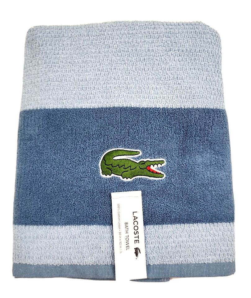 NEW LACOSTE ICE,STEEL BLUE,GREEN STRIPE TEXTURE COTTON LOOPS BATH TOWEL ...