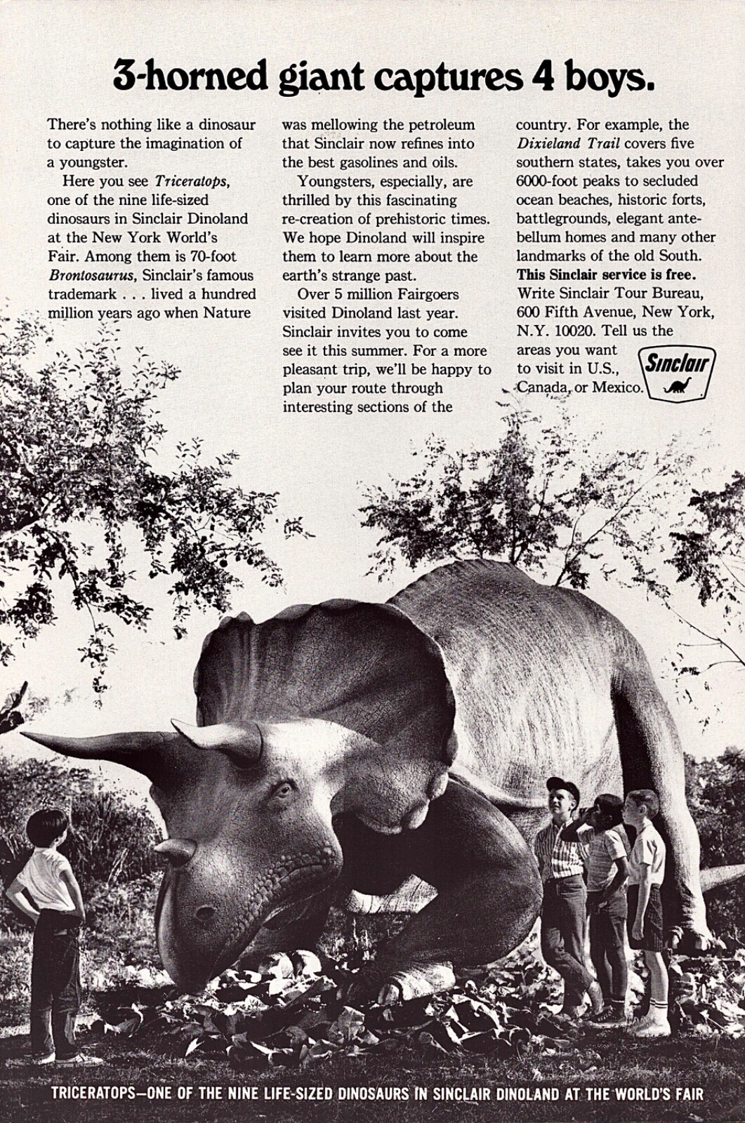 1965 SINCLAIR Dinoland ~ Triceratops Dinosaur at World's Fair ~ VINTAGE ...