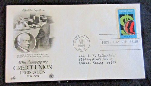 FDC #2075*CREDIT UNION*2/10/84*Artcraft Cachet *20c stamp* Excellent ...