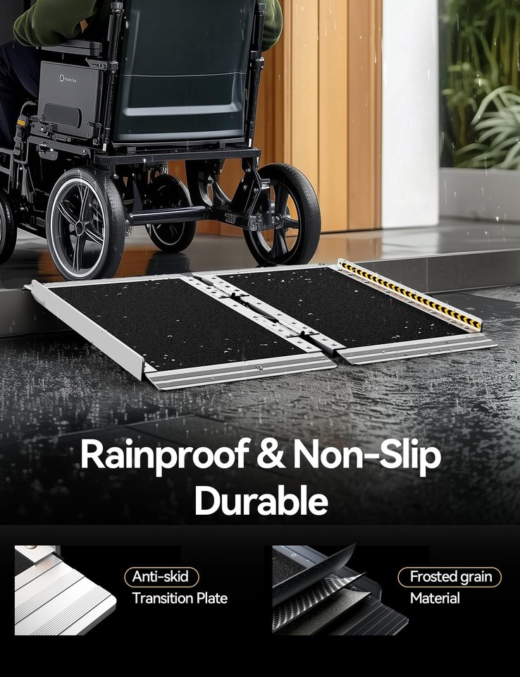 FACHNUO 2 Feet Portable Wheelchair Ramp, Non-Skid Aluminum Handicap ...
