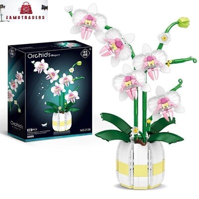 New Orchid Building Blocks Flower Se Bouquet Plant Model Bricks Home ...