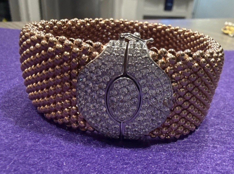 Bronze Rose Gold tone bronze Mesh Bubble Bracelet marked BRZ Italy OTC ...