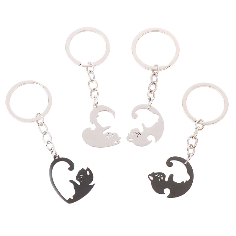 2Pcs Puzzle Cat Keychain Couple Lover Animal Matching Keyring Pendants ...