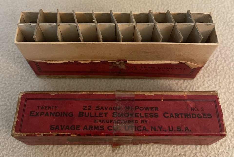 Vintage SAVAGE ARMS Co. 22 Savage Hi-Power Cartridge 2 Piece Ammo Box ...