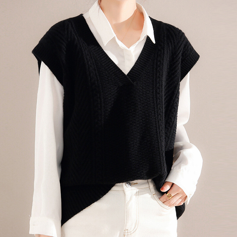 Womens Fashion V Neck Short Sleeves Knitted Sweater Vest Baggy ...