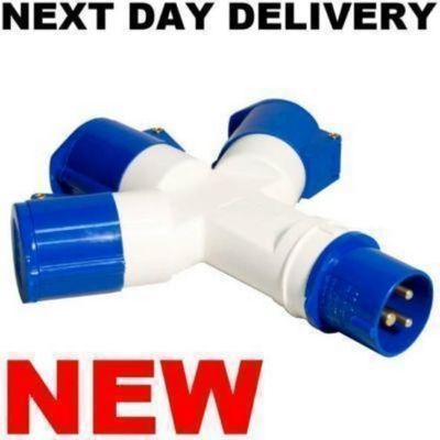 NEW TRIPLE THREE 3 WAY CARAVAN MOTORHOME CAMPING MAINS SPLITTER 16A ...