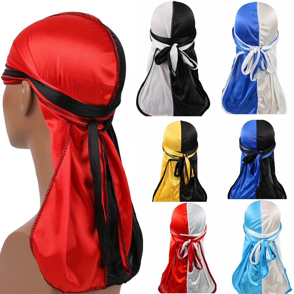 Silky durag Bandanna Turban Hat Men Womens Wigs Doo Rag Biker Headwear ...