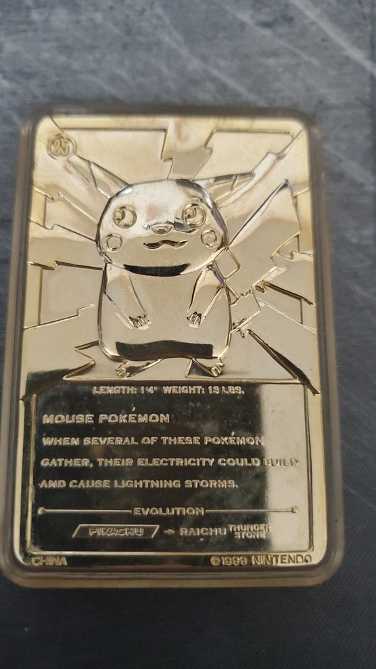 Pokemon PIKACHU Trading Card Bar 23K Gold Plated 1999 Burger King | eBay