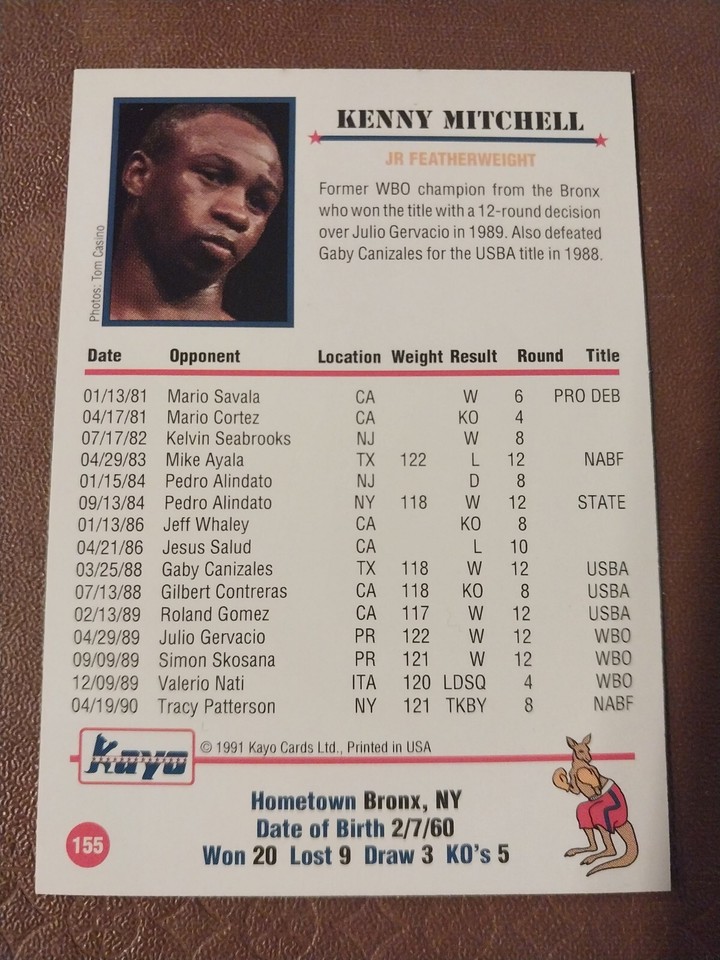 1991 KENNY MITCHELL KAYO BOXING ALL TIME GREAT BOXER CARD #15 | eBay
