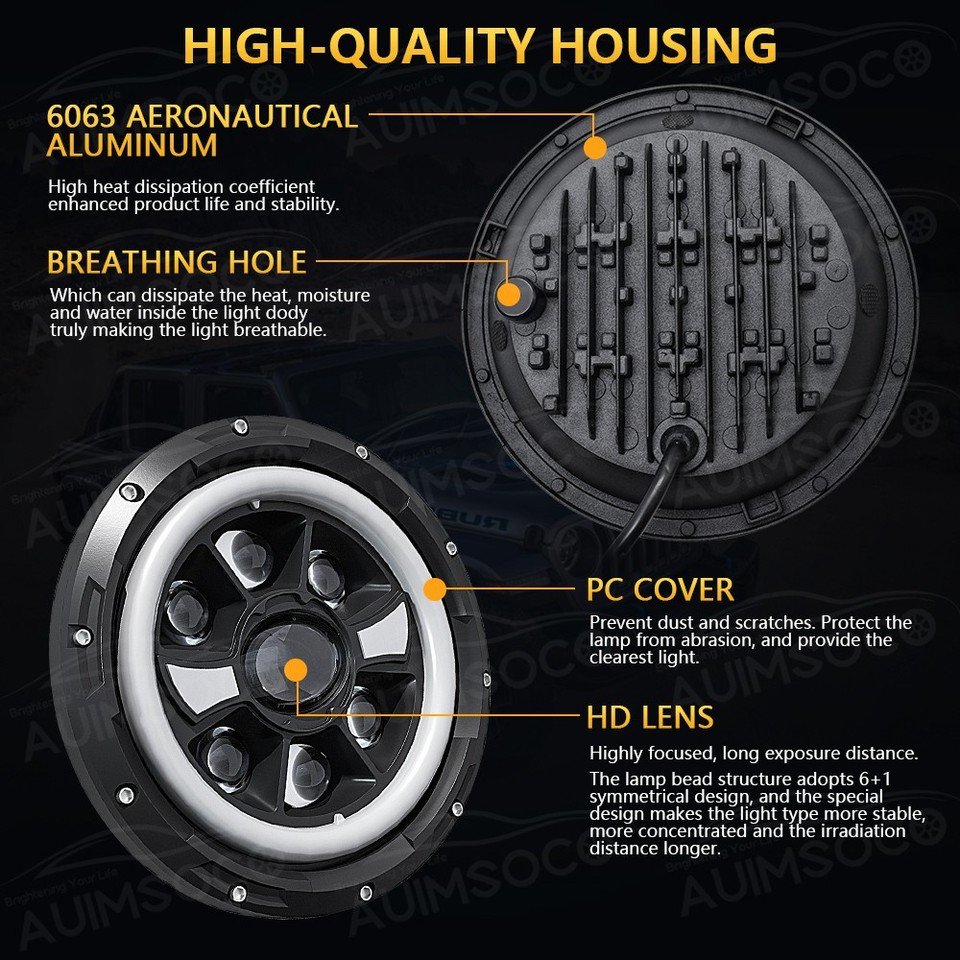 For Hummer H2 H3 H3T 06-10 7" LED Headlights 4" Fog Lights Combo Halo ...